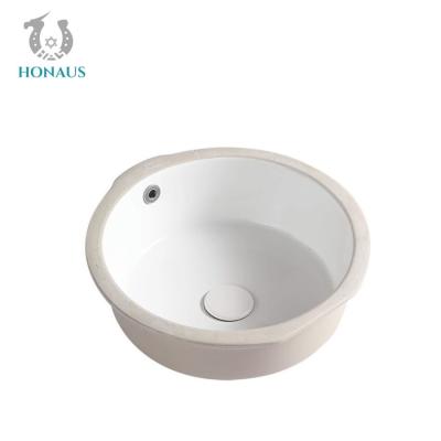 China Ceramic Undermount Bathroom Sink Bowl 440mm Round Inset Basin with Overflow for sale
