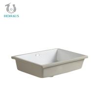 China Commercial Ceramic Undermount Wash Basin 440x440x200mm Rectangle Inset Sink with Overflow for sale