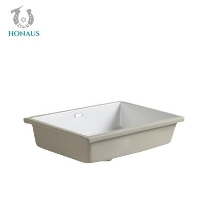 China Commercial Ceramic Undermount Wash Basin 440x440x200mm Rectangle Inset Sink with Overflow for sale