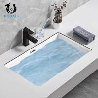 China Commercial Ceramic Undermount Wash Basin 440x440x200mm Rectangle Inset Sink with Overflow for sale