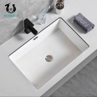 China Commercial Ceramic Undermount Wash Basin 440x440x200mm Rectangle Inset Sink with Overflow for sale