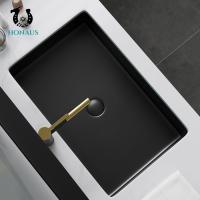 China Square Black Matte Sleek Vanity Inset Basin  Large Capacity Nordic Style for sale