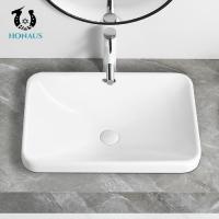 China Luxury Integrated Undermount Bathroom Inset Basin Square Shape 620x400mm Ceramic for sale