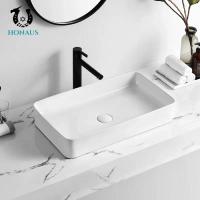 China Elegant White Bathroom Countertop Basin Rectangle Simple Design 610×340×110mm for sale