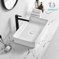China Elegant White Bathroom Countertop Basin Rectangle Simple Design 610×340×110mm for sale