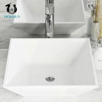 China Glossy White Ceramic Above Counter Basin Square Table Top Sink 400x400x100mm for sale