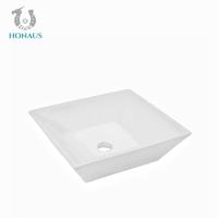 China Glossy White Ceramic Above Counter Basin Square Table Top Sink 400x400x100mm for sale