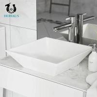 China Glossy White Ceramic Above Counter Basin Square Table Top Sink 400x400x100mm for sale