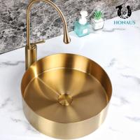 China HAS 400mm SUS304 Stainless Steel Countertop Basin Hotel Modern Above Counter Washbasin for sale