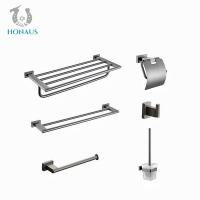 China 6 Piece 304 Stainless Steel Wall Mounted Bathroom Fittings Set Modern Brushed Finish for sale