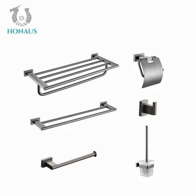 China 6 Piece 304 Stainless Steel Wall Mounted Bathroom Fittings Set Modern Brushed Finish for sale