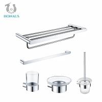 China CUPC Certified 5 Piece Bathroom Accessories Set Toilet Paper Holder Towel Rack Chrome Black Brushed for sale