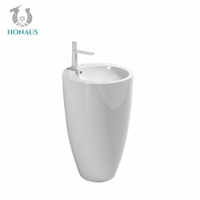 China Hotel Sturdy Round Full Pedestal Wash Basin Free Standing 500x500x830mm Ceramic for sale