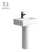 China Customised White Full Pedestal Wash Basin Square Ceramic Sink 810mm for sale