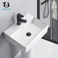 China Customised White Full Pedestal Wash Basin Square Ceramic Sink 810mm for sale