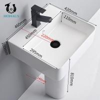 China Customised White Full Pedestal Wash Basin Square Ceramic Sink 810mm for sale