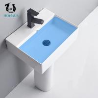 China Customised White Full Pedestal Wash Basin Square Ceramic Sink 810mm for sale