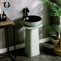 China OEM Colored Ceramic Pedestal Wash Basin Round Pedestal Sink American Style 1280°C for sale