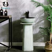China OEM Colored Ceramic Pedestal Wash Basin Round Pedestal Sink American Style 1280°C for sale