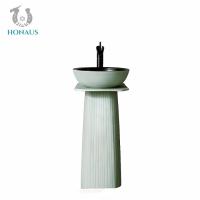 China OEM Colored Ceramic Pedestal Wash Basin Round Pedestal Sink American Style 1280°C for sale