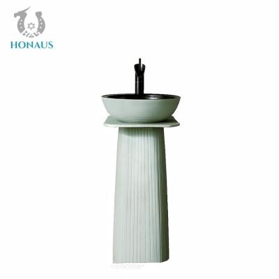 China OEM Colored Ceramic Pedestal Wash Basin Round Pedestal Sink American Style 1280°C for sale