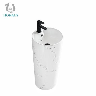 China Natural Marble Pedestal Sink Modern Freestanding Basin Custom Size 1280°C Kiln for sale