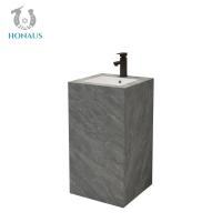 China Customized Sintered Stone Full Pedestal Wash Basin Rectangular For Cloakroom for sale