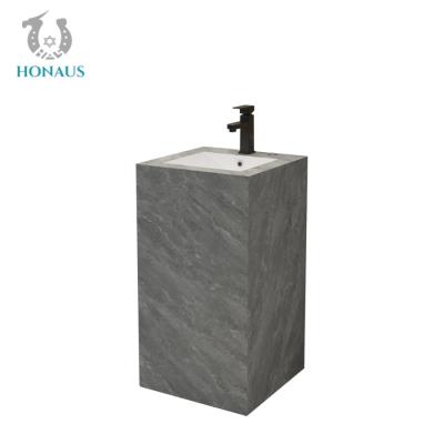 China Customized Sintered Stone Full Pedestal Wash Basin Rectangular For Cloakroom for sale