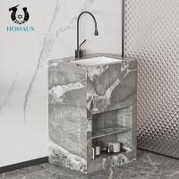 China Customized Sintered Stone Full Pedestal Wash Basin Rectangular For Cloakroom for sale