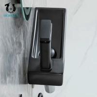 China Modern Rectangle Bathroom Wall Hung Basin Matte Black 380*145*80mm for sale