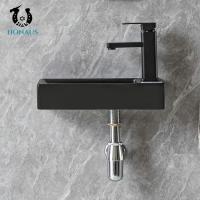 China Modern Rectangle Bathroom Wall Hung Basin Matte Black 380*145*80mm for sale