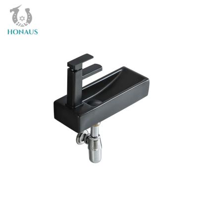 China Modern Rectangle Bathroom Wall Hung Basin Matte Black 380*145*80mm for sale