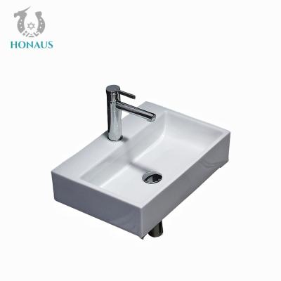 China Ceramic Wall Hung Rectangular Basin 510x360mm with Overflow Modern Bathroom Sink for sale