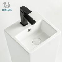 China Luxury Modern Full Pedestal Hand Wash Basin Self Cleaning Square Type for sale