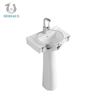 China Ceramic Full Pedestal Wash Basin Hand Sink Custom Pattern 1280°C Fired for sale