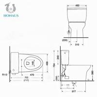 China Certified Ceramic Two Piece Toilet Bowl Floor Mounted S P Trap 717x480x734mm for sale