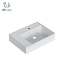 China Small Ceramic Wall Hung Basin 460x600mm Modern Bathroom Sink with Overflow for Hotel Apartment for sale
