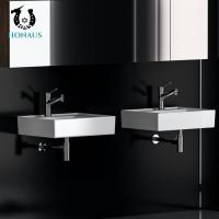 China Small Ceramic Wall Hung Basin 460x600mm Modern Bathroom Sink with Overflow for Hotel Apartment for sale
