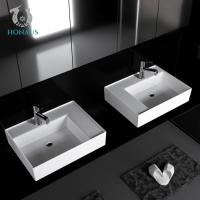China Small Ceramic Wall Hung Basin 460x600mm Modern Bathroom Sink with Overflow for Hotel Apartment for sale