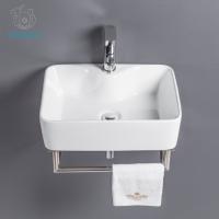 China Single Hole Wall Hang Bathroom Porcelain Basin  Square Strong Practicality for sale