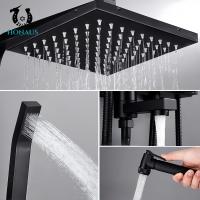 China Luxury Black Stainless Steel Rainfall Shower Head Set 800-1200mm Concealed Bath Faucet for sale