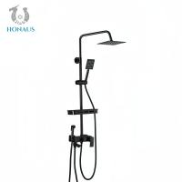 China Luxury Black Stainless Steel Rainfall Shower Head Set 800-1200mm Concealed Bath Faucet for sale