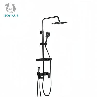 China Luxury Black Stainless Steel Rainfall Shower Head Set 800-1200mm Concealed Bath Faucet for sale