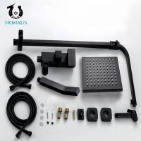 China Luxury Black Stainless Steel Rainfall Shower Head Set 800-1200mm Concealed Bath Faucet for sale