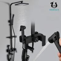 China Luxury Black Stainless Steel Rainfall Shower Head Set 800-1200mm Concealed Bath Faucet for sale