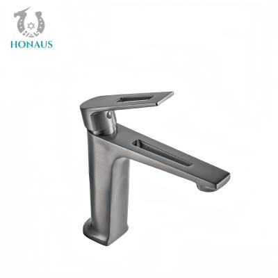 China HAS635LT Copper Basin Faucet Dual Handle Hot Cold Mixer Tap 192mm Deck Mounted for sale