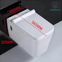 China Square Wall Hung Toilet Bowl Premium Ceramic 565mm Dual Flush 3/6L Hotel Design for sale