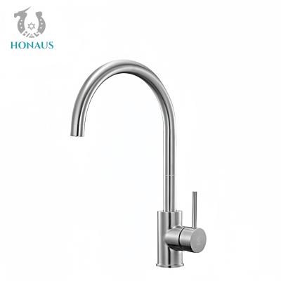 China Brushed Stainless Steel Kitchen Faucet Cold Hot Water Deck Mounted 1.4 KG Ceramic Valve Core for sale