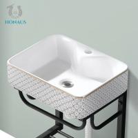 China Small Size Bathroom Wall Hung Bain Reinforced Shelf Strong Ceramic Square Modern for sale