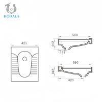China Ceramic Squatting Pan Toilet 560x425x230mm Anti Scratch Glaze Anti Slip Front Back Flush for sale